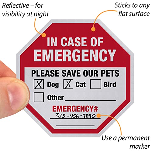 SmartSign “in Case of Emergency Please Save Our Pets" Pet Rescue Decal Set | Two 4"x4" & One 2.75"x2.75" Engineer Grade Reflective Adhesive Labels
