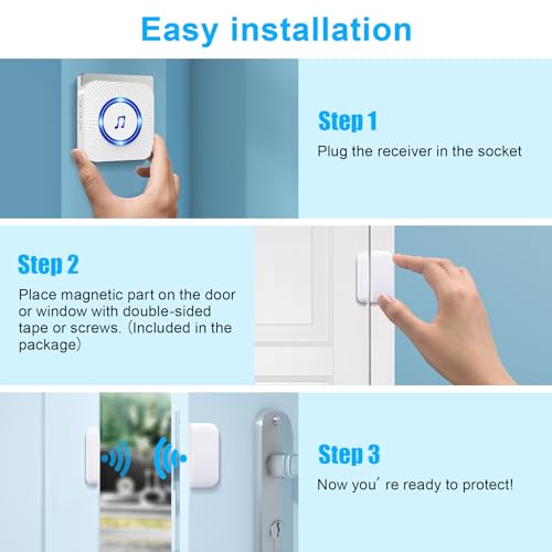 SanJie Door Chime, Door Open Contact Sensor Alarm for Business/Store/Home/Office When Entering, with 600 FT Range,55 Chimes 5 Adjustable Volume 2 Receivers +2 Sensors