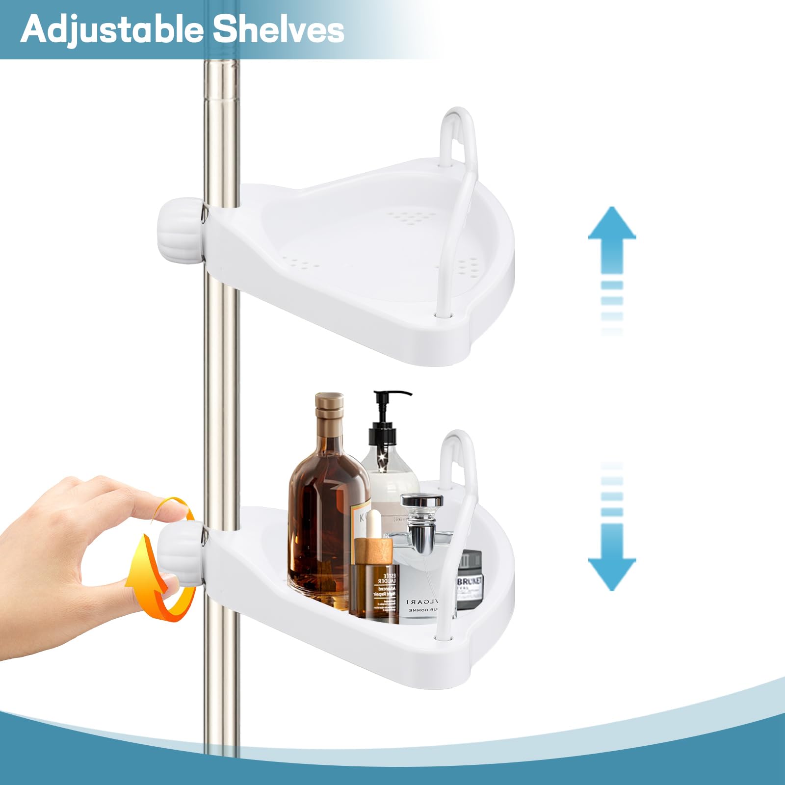 UIABOPZ Shower Caddy Tension Pole, Rustproof Shower Corner Caddy, 4-Tier Shower Organizer Corner Shelf Tension Rod Shower Caddy Corner 54 to 114 Inch