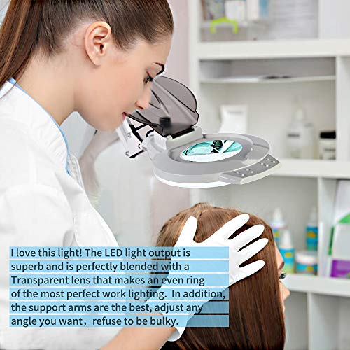 Magnifying Lamp with Clamp, NUEYiO 2,200 Lumens Dimmable Super Bright Daylight LED Magnifying Glass with Light, Adjustable Swivel Arm and Magnifier Lens for Reading, Crafts, Close Work, Repair- White