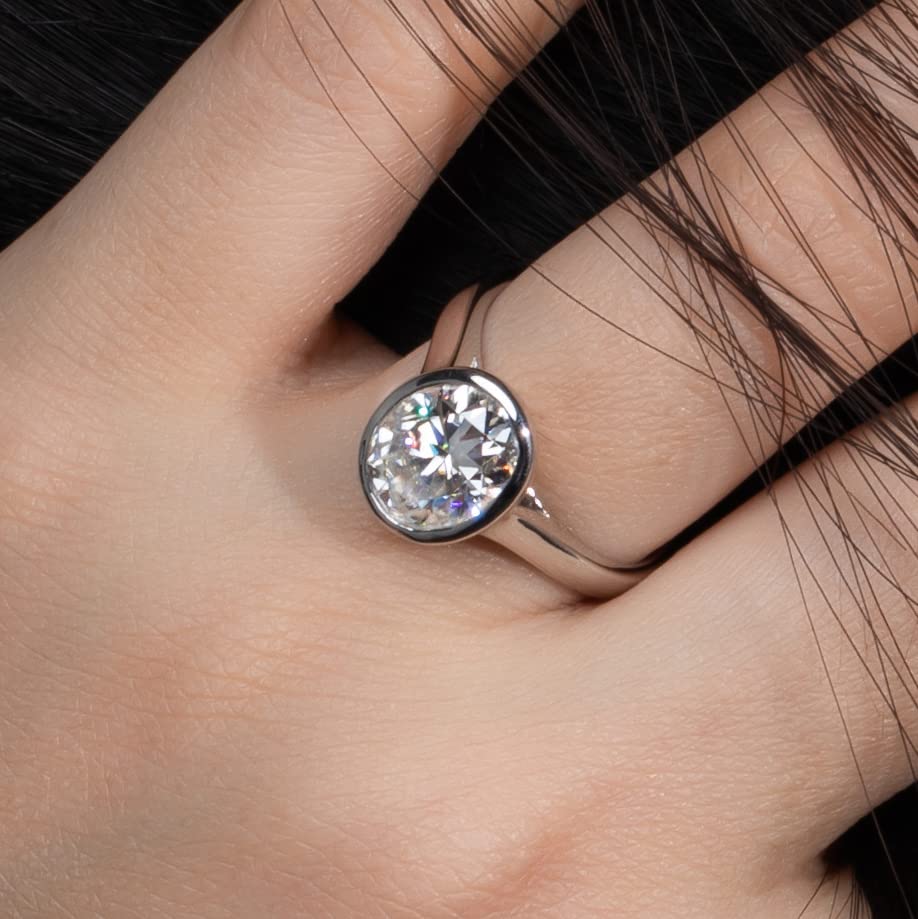 Raivari Moissanite Engagement Rings,3 CT Bezel Setting Oval Lab Created Diamond Solitaire Promise Rings in 14K White Gold Plated Sterling Silver, Anniversary Rings for Women7
