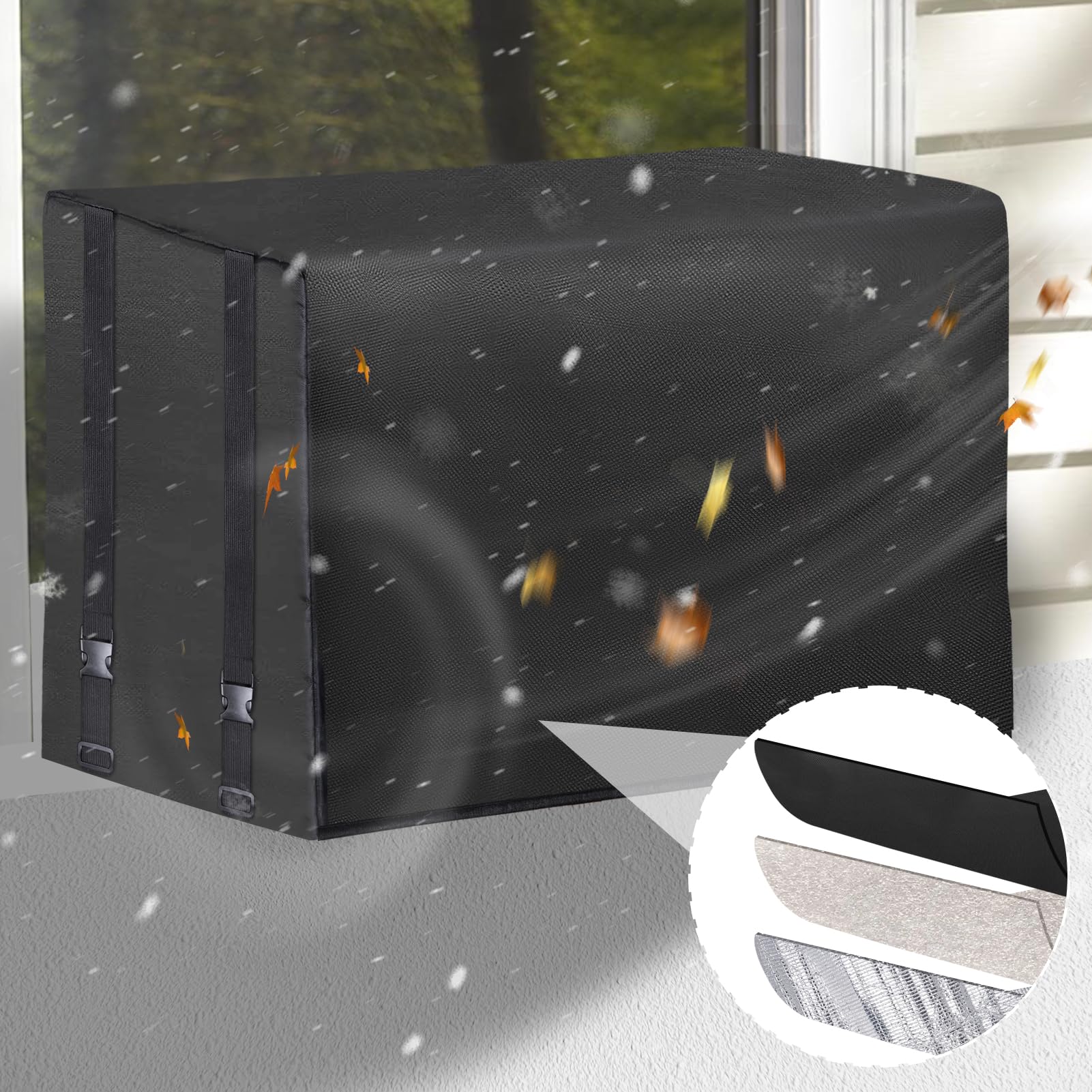 Windproof Window AC Cover Fits Midea U-Shaped 8000/10000/12000 BTU - Thicken Oxford Air Conditioner Cover for Winter Outside, 21.3''W x 13.4''H x 13.8''D