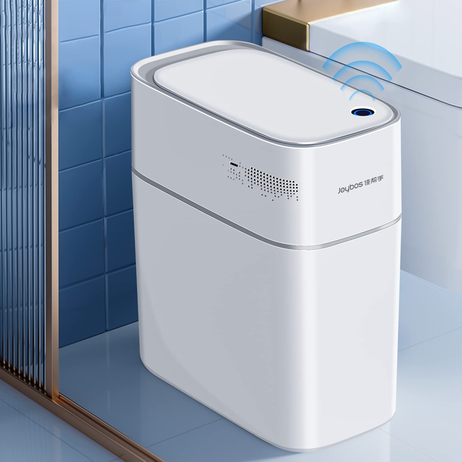 MOPUP Touchless Bathroom Trash Cans, Waterproof Motion Sensor Bedroom Garbage Can, 3.5 Gallon Slim Plastic Narrow Small Dogproof Trash Bin for Office,Living Room,Kitchen, White