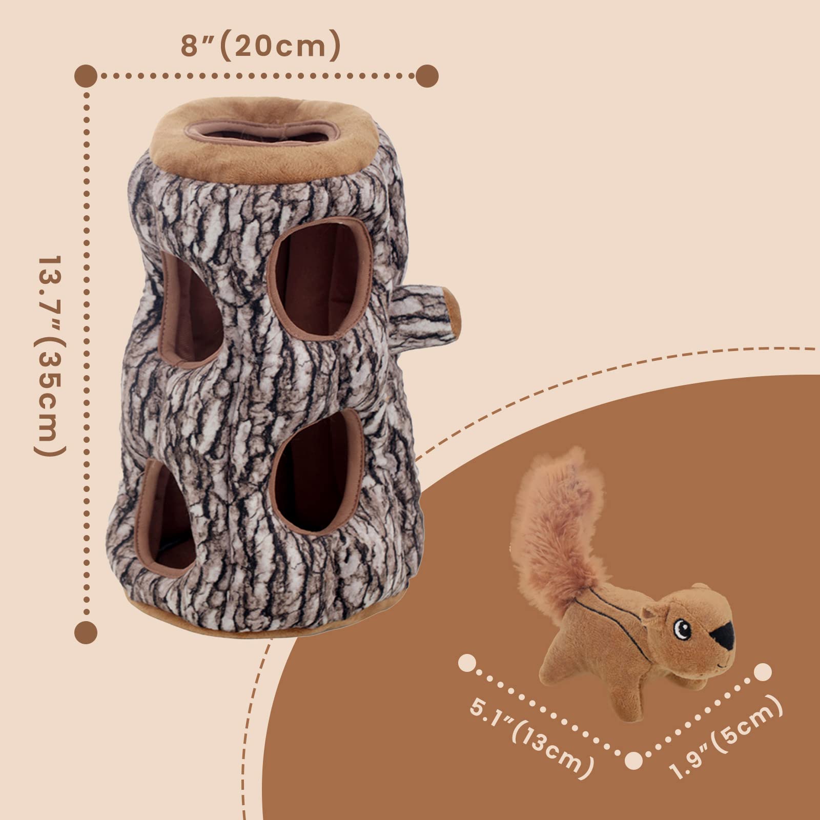 Laifug Hidden Squirrel Plush Dog Toy, Interactive Squeaky Dog Toy Hide and Seek, XL
