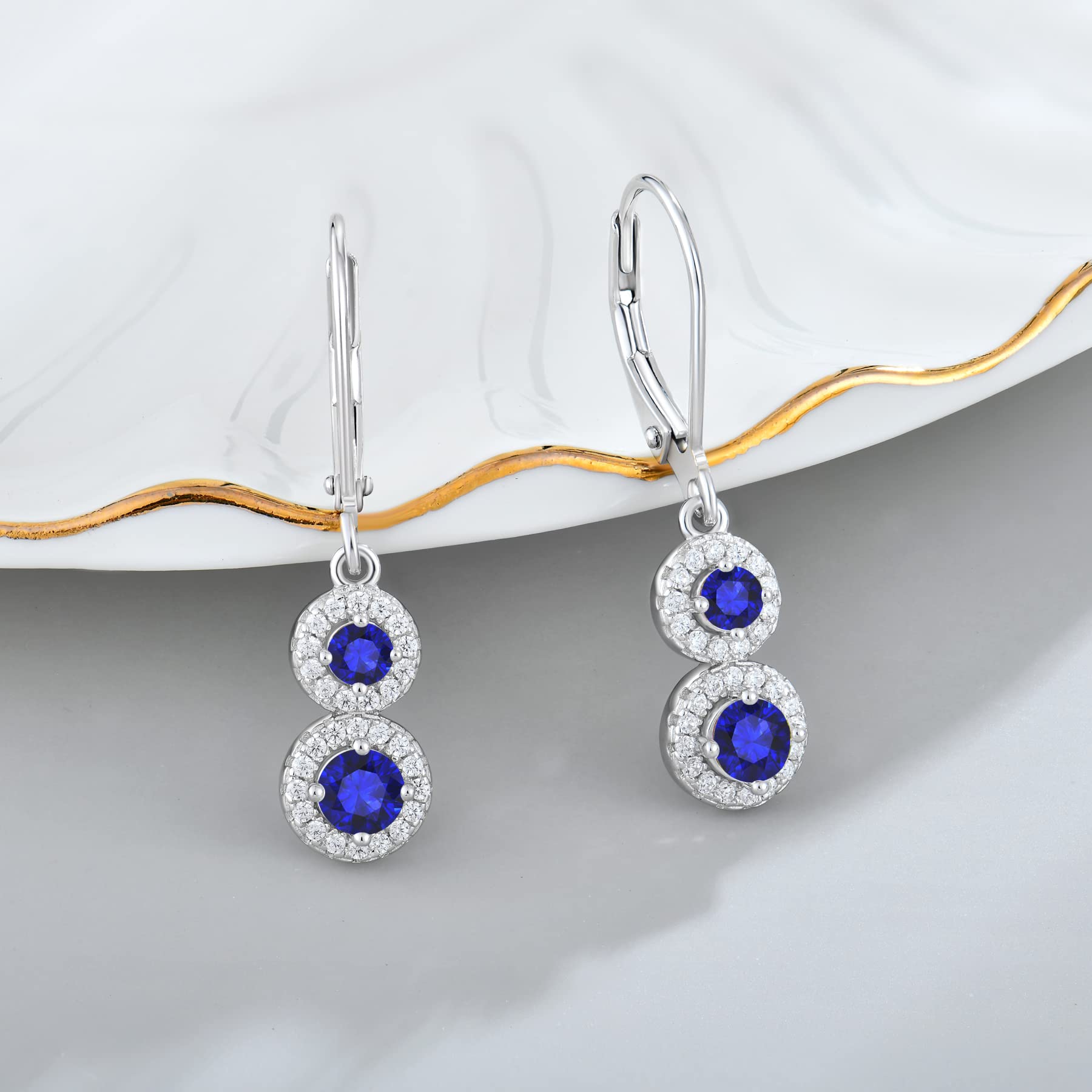 Romieka Dangle Earrings 925 Sterling Silver September Birthstone Sapphire Blue Infinity Drop Earrings for Women