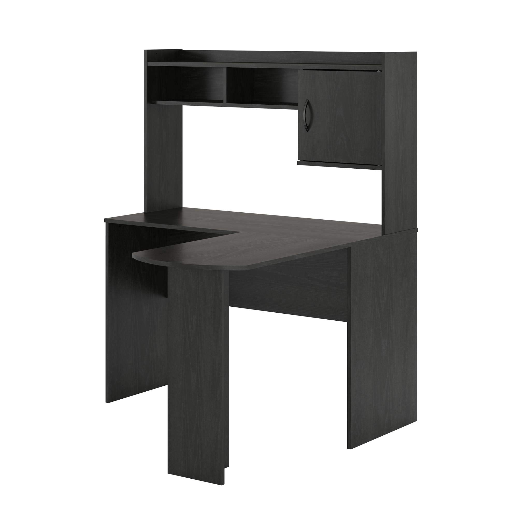 Mainstays Student Desk - Home Office Bedroom Furniture Indoor Desk - Easy Glide Accessory Drawer (Desk Only, Rodeo Oak) (L-Shaped Desk, Black Oak)