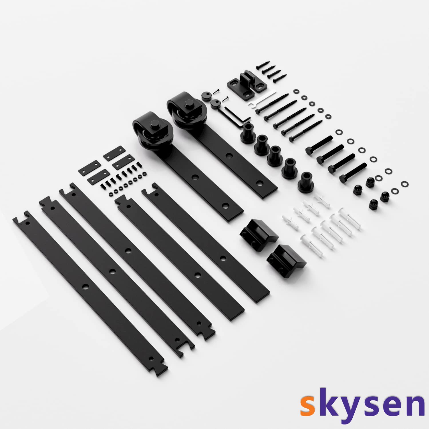 SKYSEN 6FT Sliding barn Door Hardware kit, Barn Door Track, 1/4β Thick Material- Combination Track- Smooth and Quiet- Easy to Install- Black (J Shape-5)