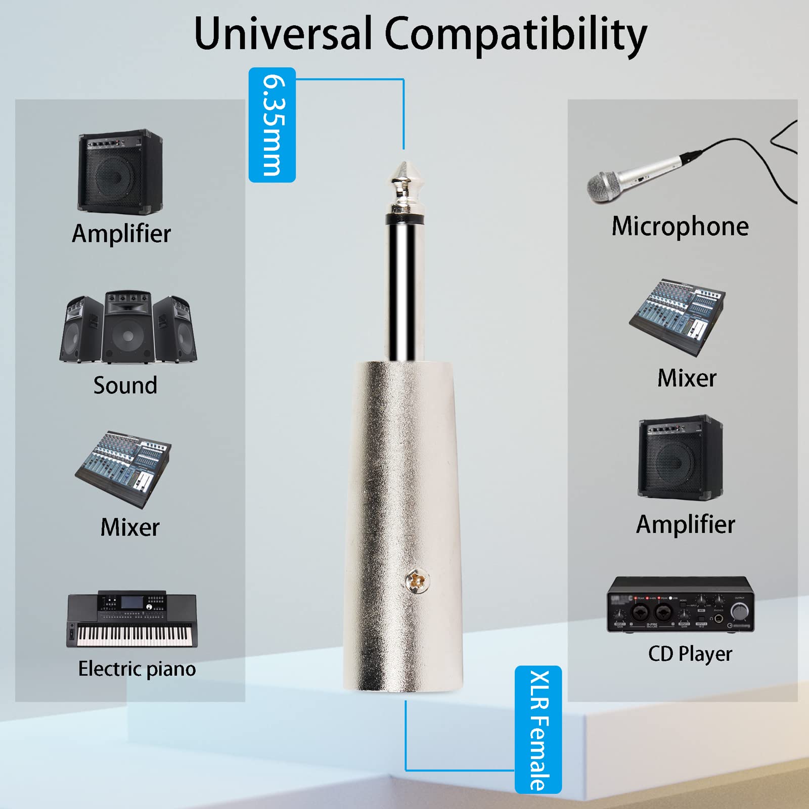 PNGKNYOCN 1/4" TS to XLR Adapter,Unbalanced 6.35mm Mono Male to 3 Pin XLR Male Audio Microphone Connector for Mixer, Amplifier Microphone and More(2-Pack)