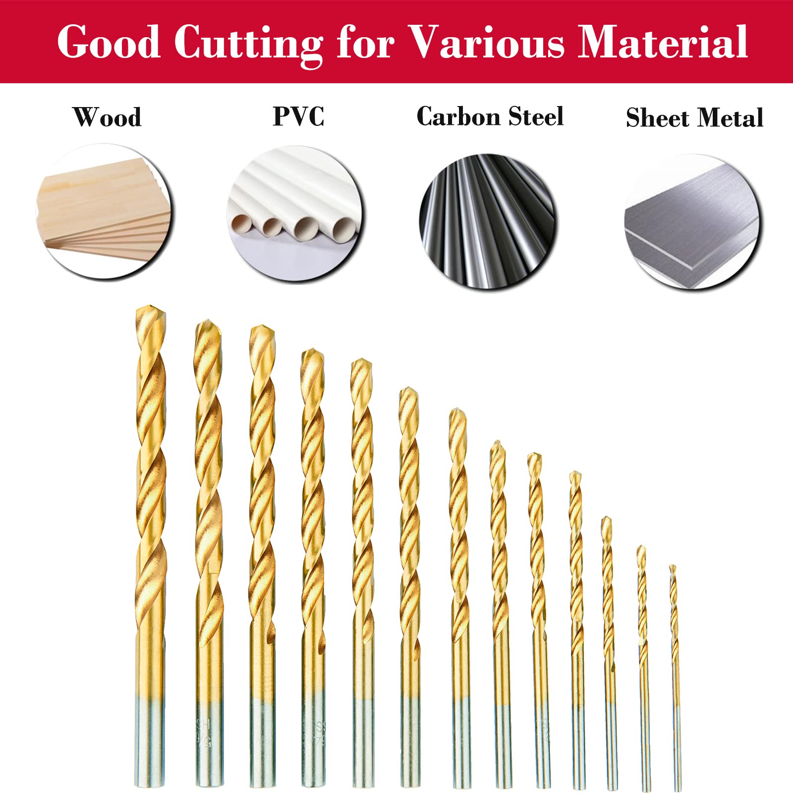 SATTDMAIC 13Pcs Drill Bit Set, HSS Metal Drill Bits with Titanium Finish, 1/16β-1/4β for Wood, Plastic, Aluminum Alloy, Metal, with Metal Drill Index (Drill bit Set)