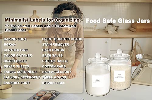 Mustry Glass Jars for Laundry Room Organization Jars Half Gallon Laundry Storage Glass Containers with Labels Organization with Lid for Laundry Detergent Laundry Pods Container, 2 Jars