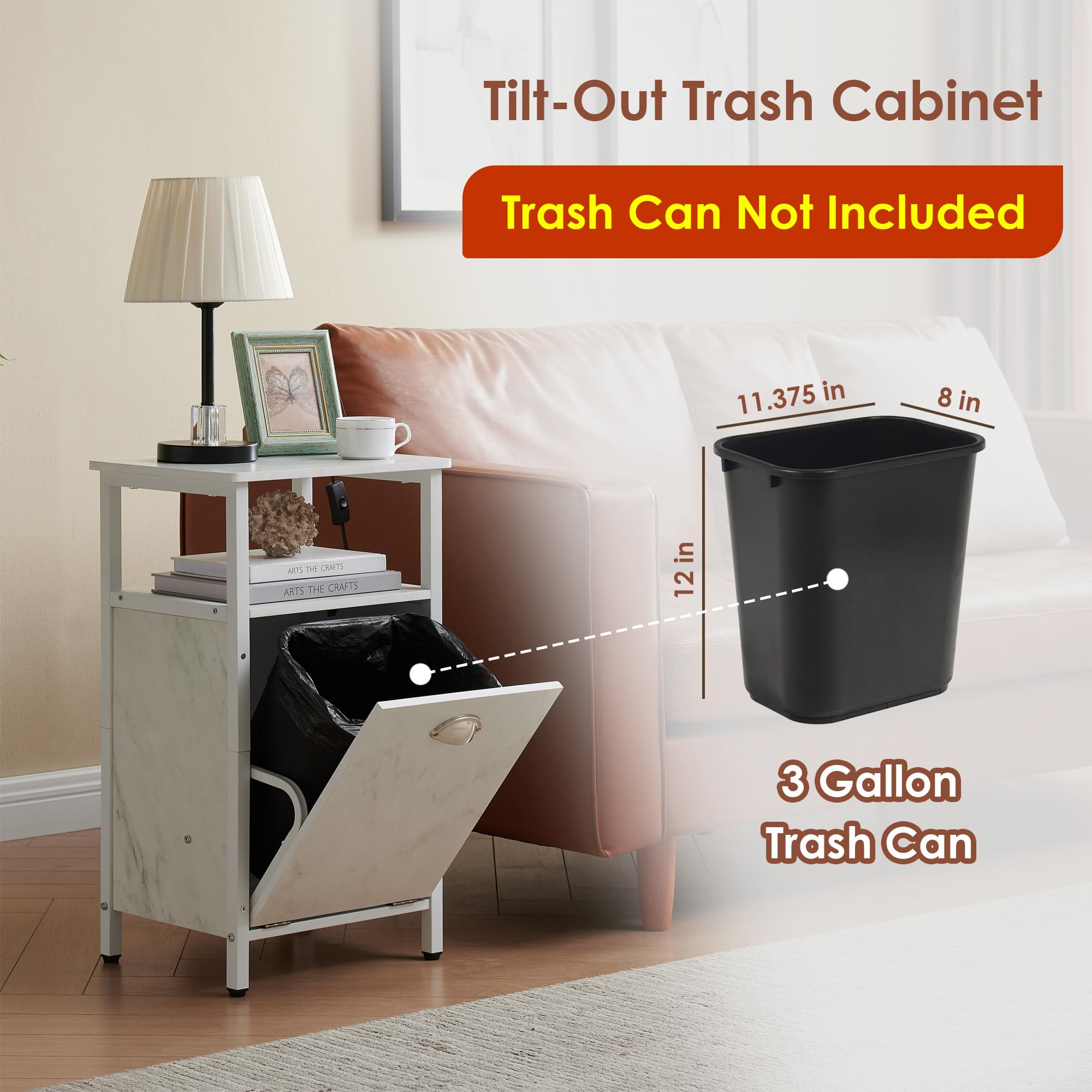 Sufulaa End Table/Nightstand/Bedside Table/Side Table, Decorative Pet Proof Hidden Small 3 Gallon Trash Can Cabinet for Living Room,Bedroom,Home Office,Bathroom,Kitchen