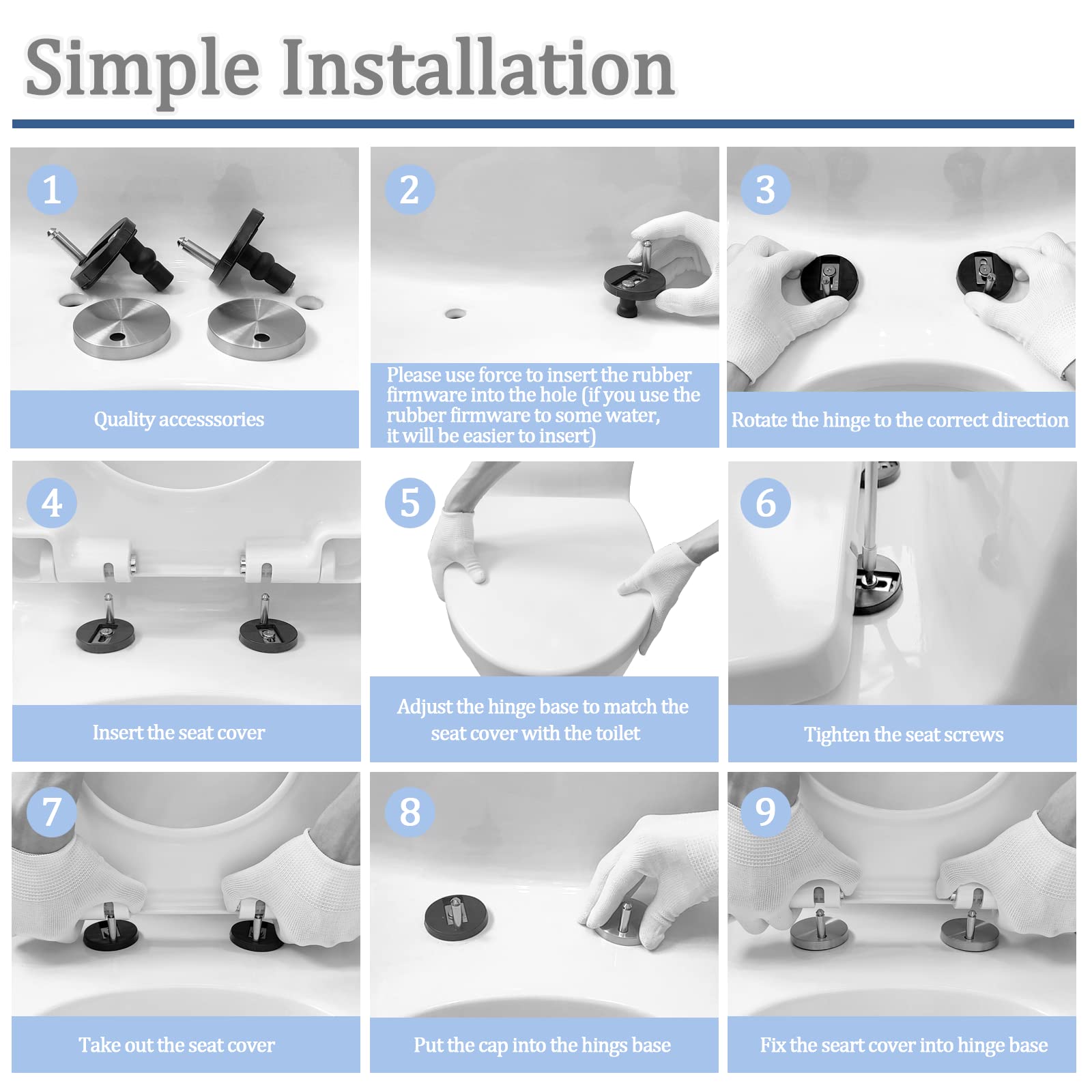 MUU Universal Toilet Seat Bolts and Screws,Quick Release Top Hinge Fixings,Easy to Install- Toilet Seat Replacement Parts Kit(2 Pcs)