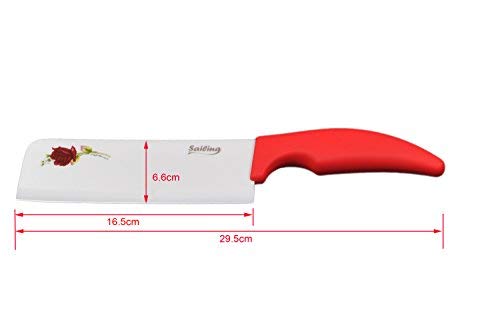Sailing. Elegant 6.5-inch Ceramic Chef's Knife, Red Handle,White Blade with Red Flower - Best Kitchen Ceramic Cutlery, Featuring Designs