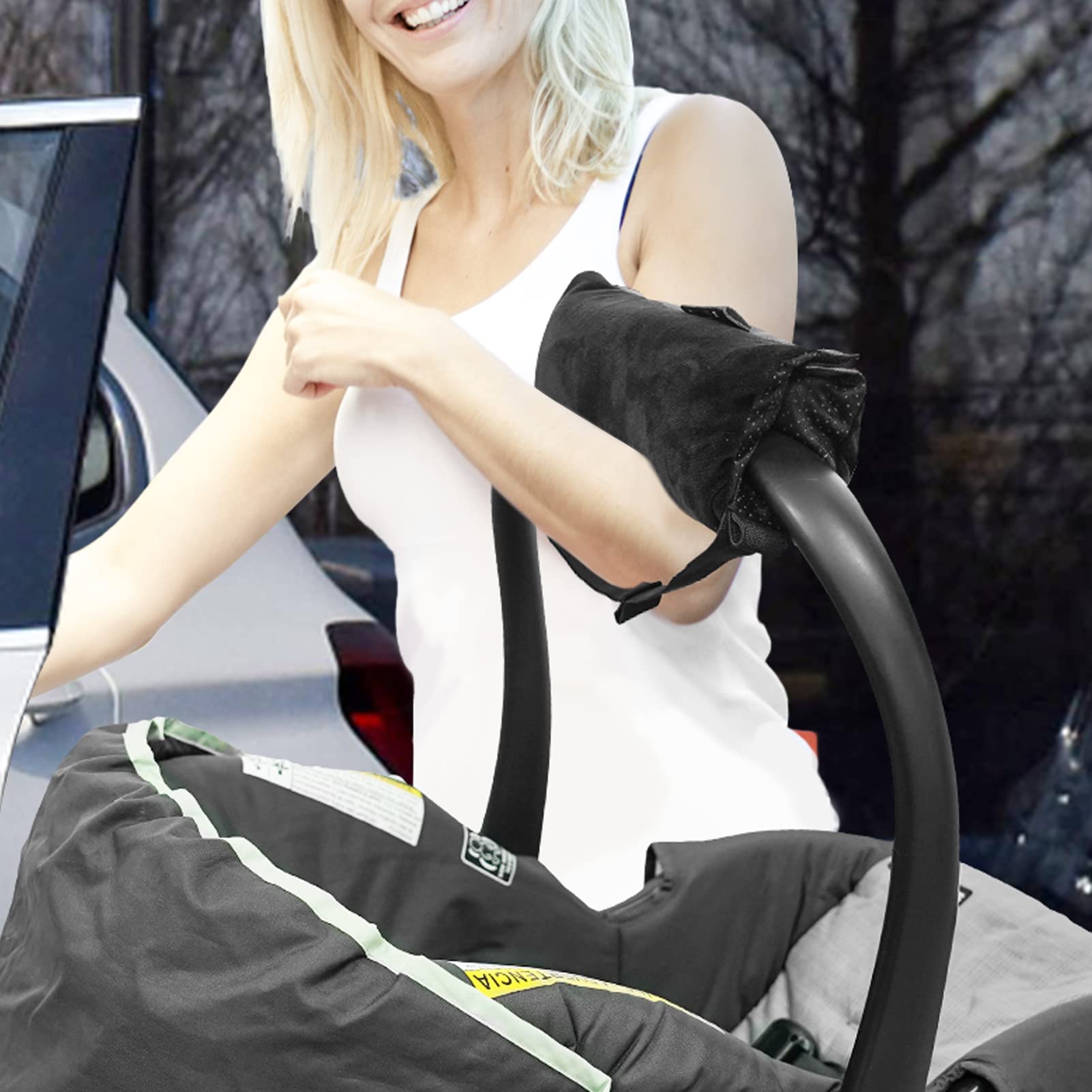 Rezlli Handle Cushion Compatible with Baby Car Seat; Arm Cushion for Infant Carrier; Universal Large Size Fits All Infant Car Seats (8 * 11”) (Black)