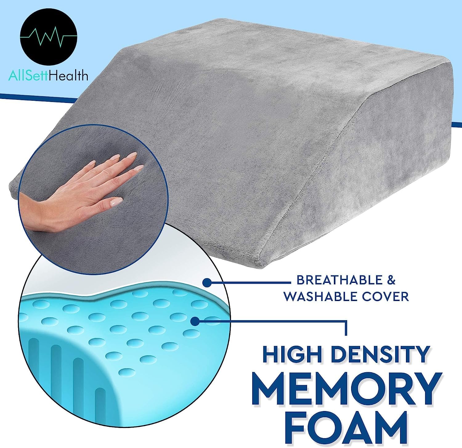 Leg Elevation Pillow - Full Memory Foam Top, High-Density Leg Rest Elevating Foam Wedge - Relieves and Recovers Foot and Ankle Injury, Leg Pain, Hip, Knee Pain, Improves Blood Circulation