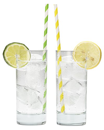 Paper Straws Biodegradable 200 Pack Striped Multi Colored BPA-Free Disposable 8.25" Long Non-Flexible Straw for Everyday/Birthday Party/Easter/Baby Shower/Wedding - By DuraHome