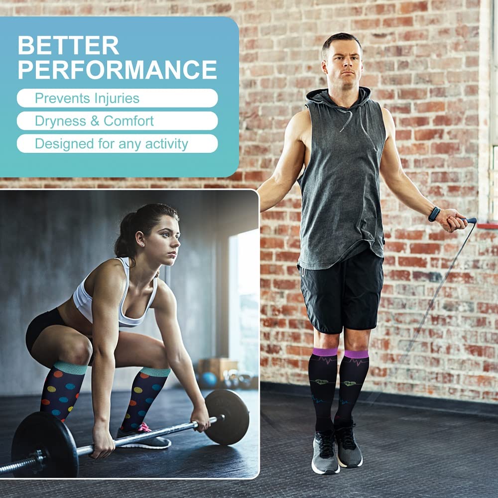 Pnosnesy Compression Socks, (7 Pairs) for Men & Women 15-20 mmHg is Best for Athletics, Running, Flight Travel, Support
