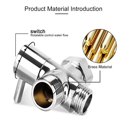 SOMDARHK Bidet T Adapter, Brass T Adapter with Shut-Off Valve, 3 Way Tee Connector 7/8" 16/15" 1/2” Leakproof T-Valve Adapter for Toilet Bidet Sprayer