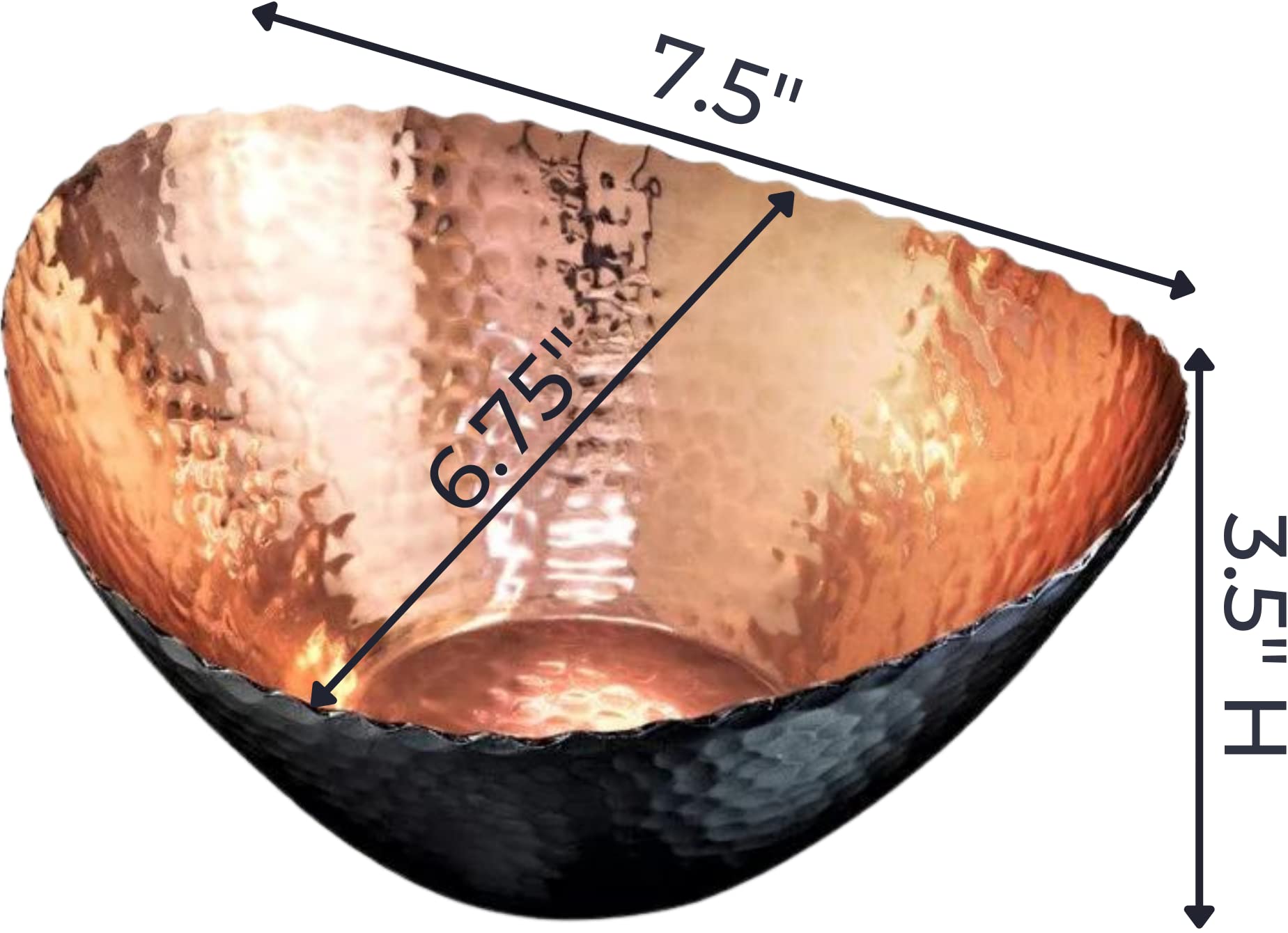 Monarch Abode 31604 Hand Hammered Metal Decorative Bowl, Modern Centerpiece Fruit Bowl for Kitchen Counter, 7.5 inch, Black and Copper Finish