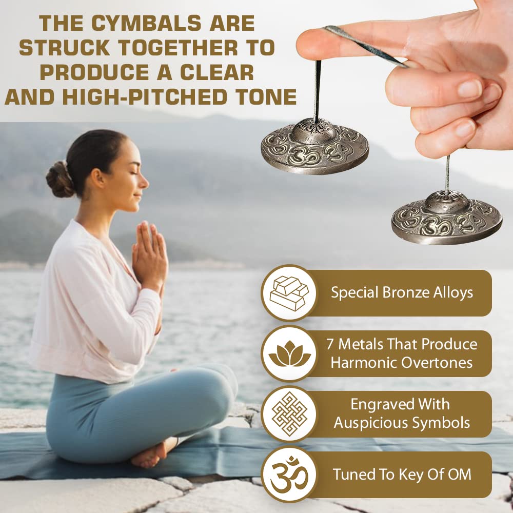 Lamatar1 Tingsha Cymbals Tibetan Buddhist Lucky symbol Embossed Meditation Yoga Bell Chime Hand made from Nepal