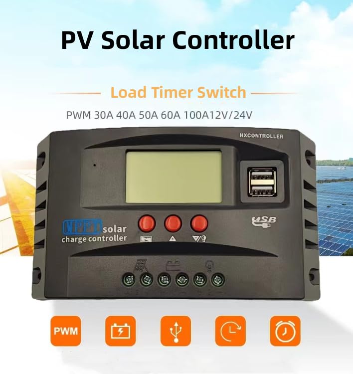 MPPT PV Solar Controller, Lightweight Solar Controller Photovoltaic for Farm (12V24V-50A)