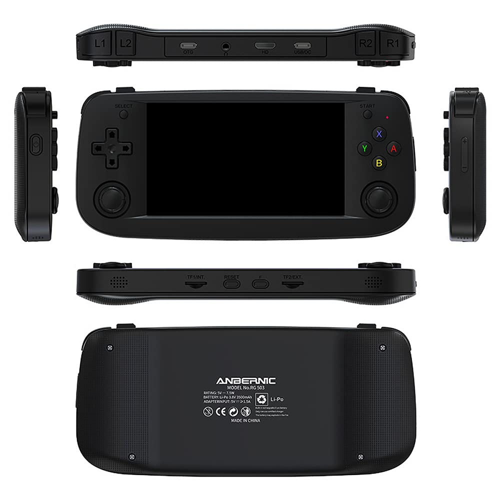 RG503 Handheld Video Game Console, 4.95 Inches OLED Screen Tablet, PC Games Streaming,Support 5G WiFi BT 4.2 CPU RK3566 64BIT Built-in 16GB+64GB SD Card Linux System 3500mAh Battery (Dark Grey)