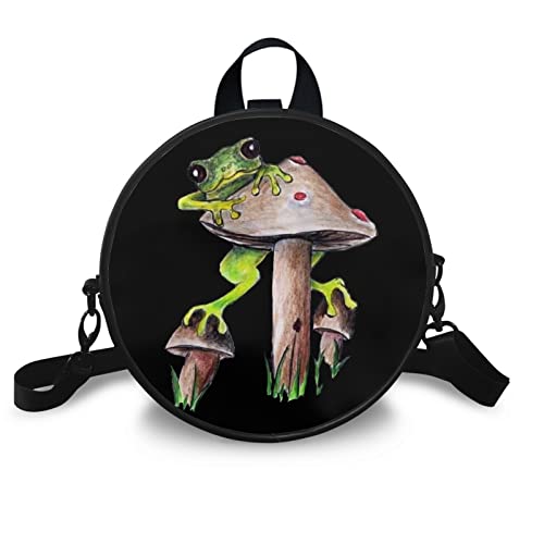 Poceacles Frog Round Crossbody Bag Purse Clutch for Women Cute Circle Purses Trendy Shoulder Handbag with Adjustable Shoulder Strap Leather Tote Knapsack