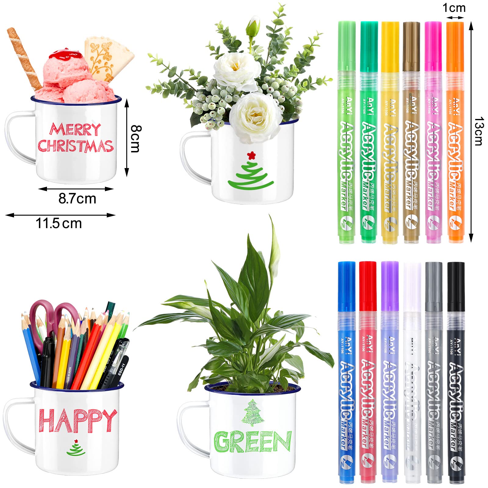 Newtay 16 Pcs Painted Mug Kit Personalized Coffee Mug Kit Mugs You Can Decorate Coffee Mug Decorating Kit Design Your Own Mug for DIY Craft Decor Planting Drinking