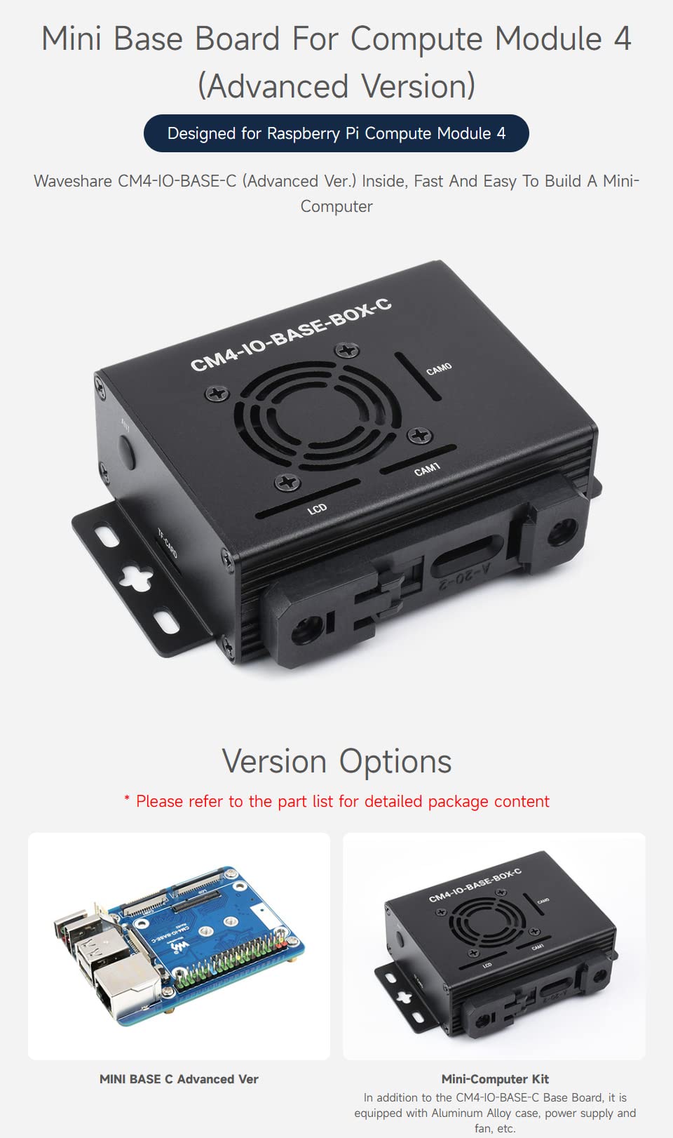 Waveshare Mini-Computer Advanced Version, Designed for Raspberry Pi Compute Module 4