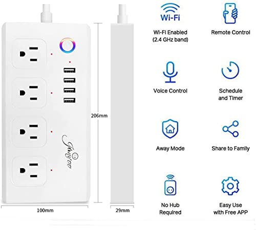 Smart Extension Cord Jinvoo WiFi Surge Protector Power Strip with 4 Individually Controlled AC Outlets and 4 USB Ports Works with Alexa & Google Home