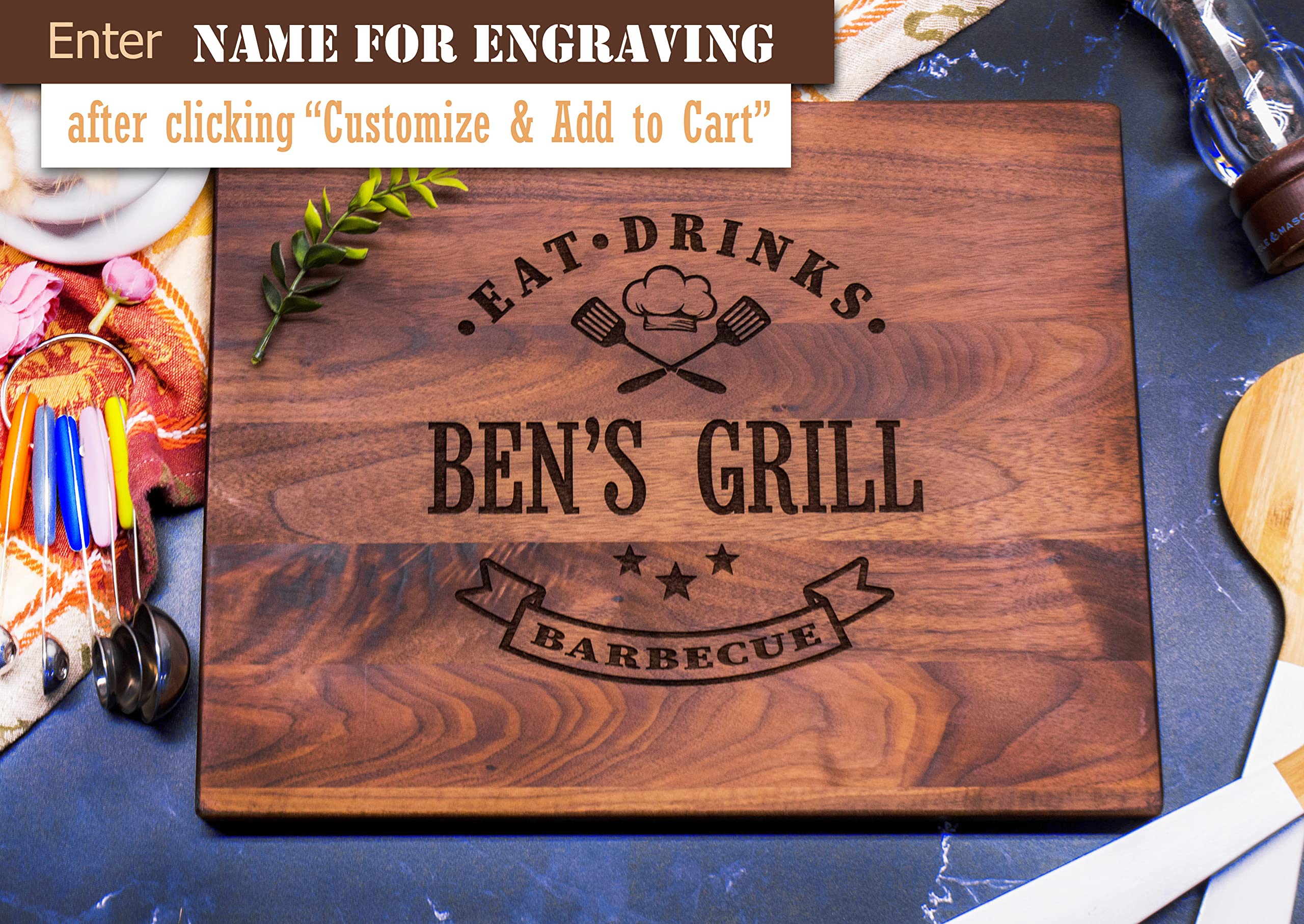 Personalized Grill Wooden Cutting Board Handmade in USA – Best Serves as Chopping board, Charcuterie board, Cheese board – Unique Wood Grilling Gift for men Birthday, Housewarming & Anniversary
