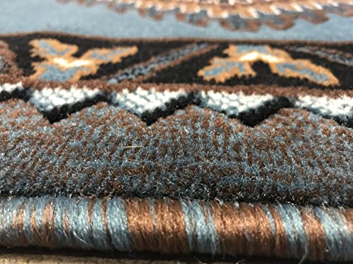 Kingdom Southwest Native American Runner Area Rug Blue & Brown Design D143 (2 Feet X 7 Feet)