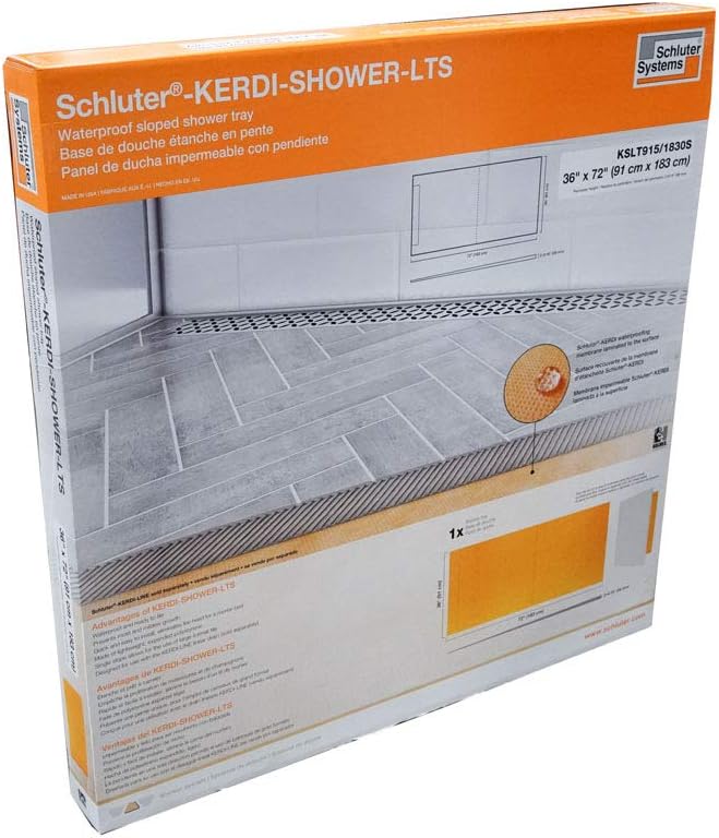 Schluter Kerdi KSLT915/1830S 36" x 72" Linear Shower Tray Wall Drain Placement 2-5/16" End Height