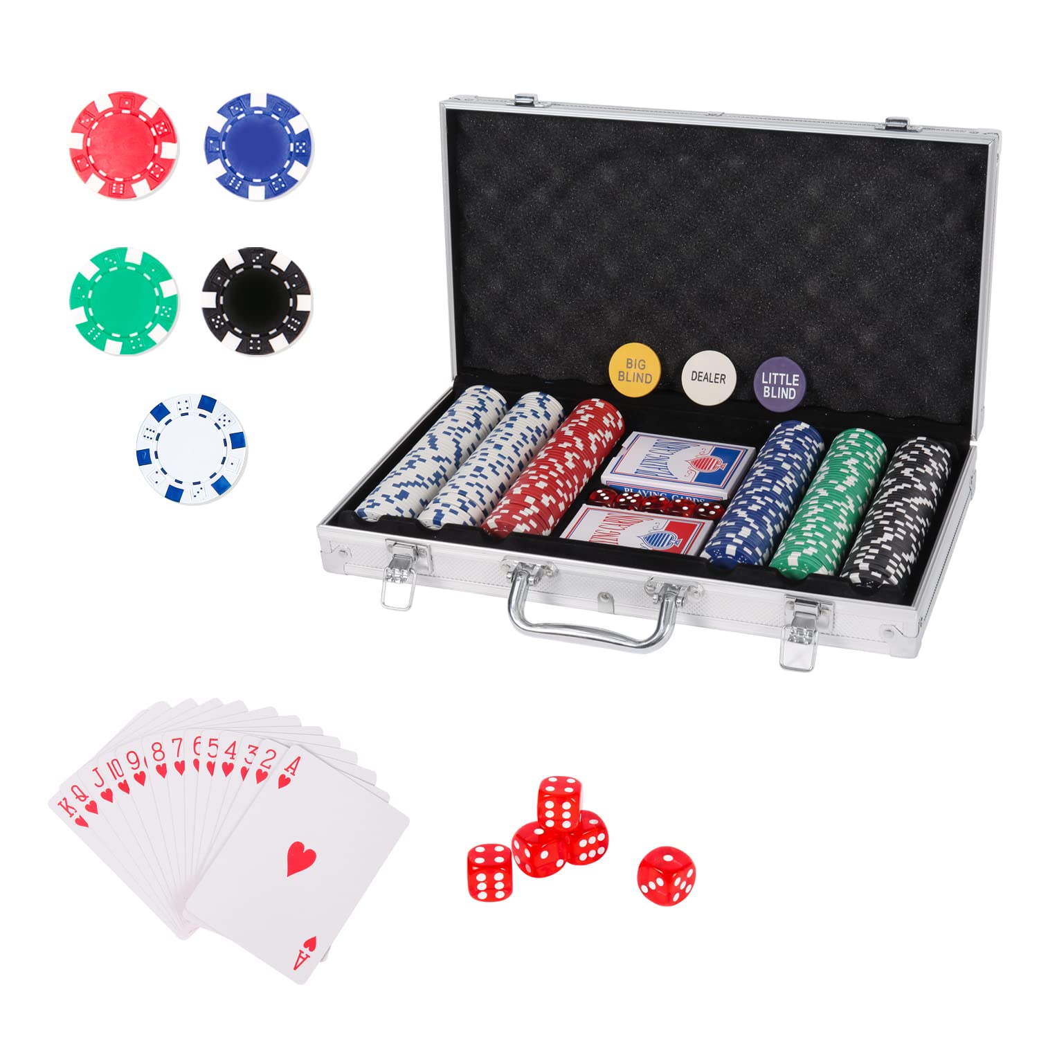 PLAYWUS Casino Poker Chip Set, 300 PCS Poker Chips with Aluminum Case,11.5 Gram Chip with Iron Insert for Texas Holdem Blackjack Gambling