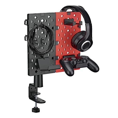 PUTORSEN Headphone and Controller Stand for Desk, 4 in 1 Rotatable Game Controller Holder & Headset Stand with Cable Hooks, Clamped above/under Desk for Xbox PS5 PS4 Nintendo Switch Controller