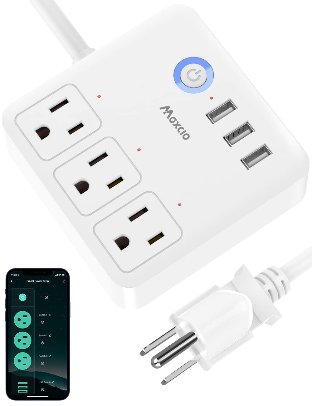 Smart Power Strip, Maxcio USB Surge Protector Compatible with Alexa & Google Home, Smart Outlets with 3 USB Ports, APP Individual Control, Smart Home Office Multi-Plug Extension Cord for Home, Travel