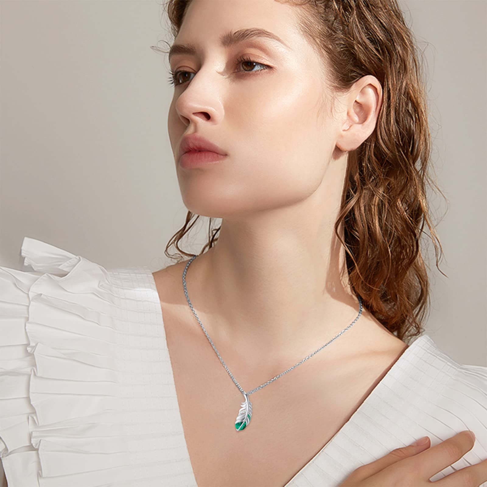 Plesitep Feather Necklace 925 Sterling Silver Pendant Leaf Necklace Jewelry Gift for Women