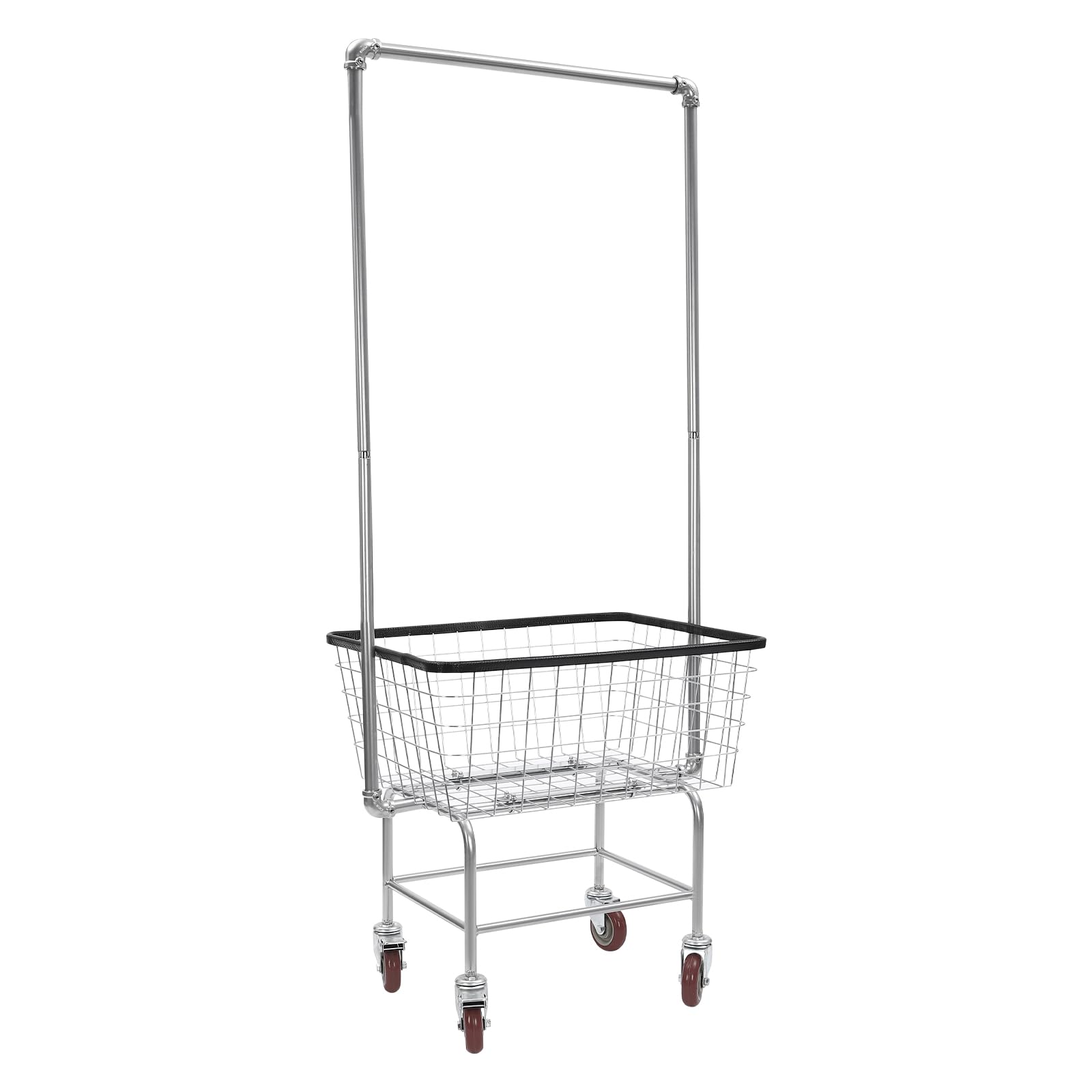 Wire Laundry Cart with Hanging Rack, Wire Laundry Basket With Wheels 27''x22''x67'', Commercial Wire Laundry Basket Cart With drying rod, Galvanized Steel Frame with 5'' Casters, Wire Basket Cart