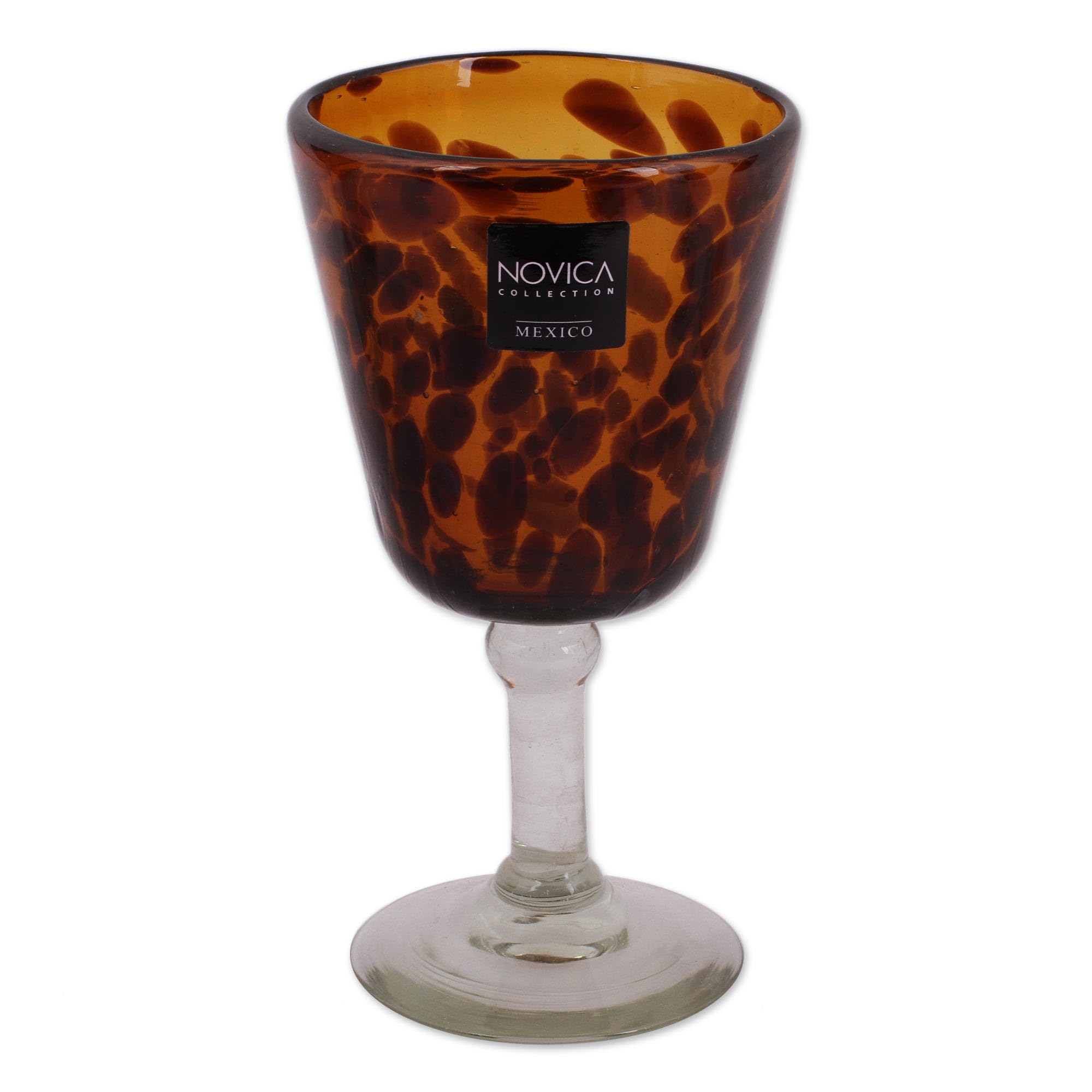 NOVICA Artisan Handmade Recycled Ecofriendly Wine Glasses Fair Trade Mexico Brown Tableware Drinkware Cocktail Backyard Barbeque [7in H x 3.9in Diam. 9 Oz.] 'Tortoise Shell' (Set of 6)