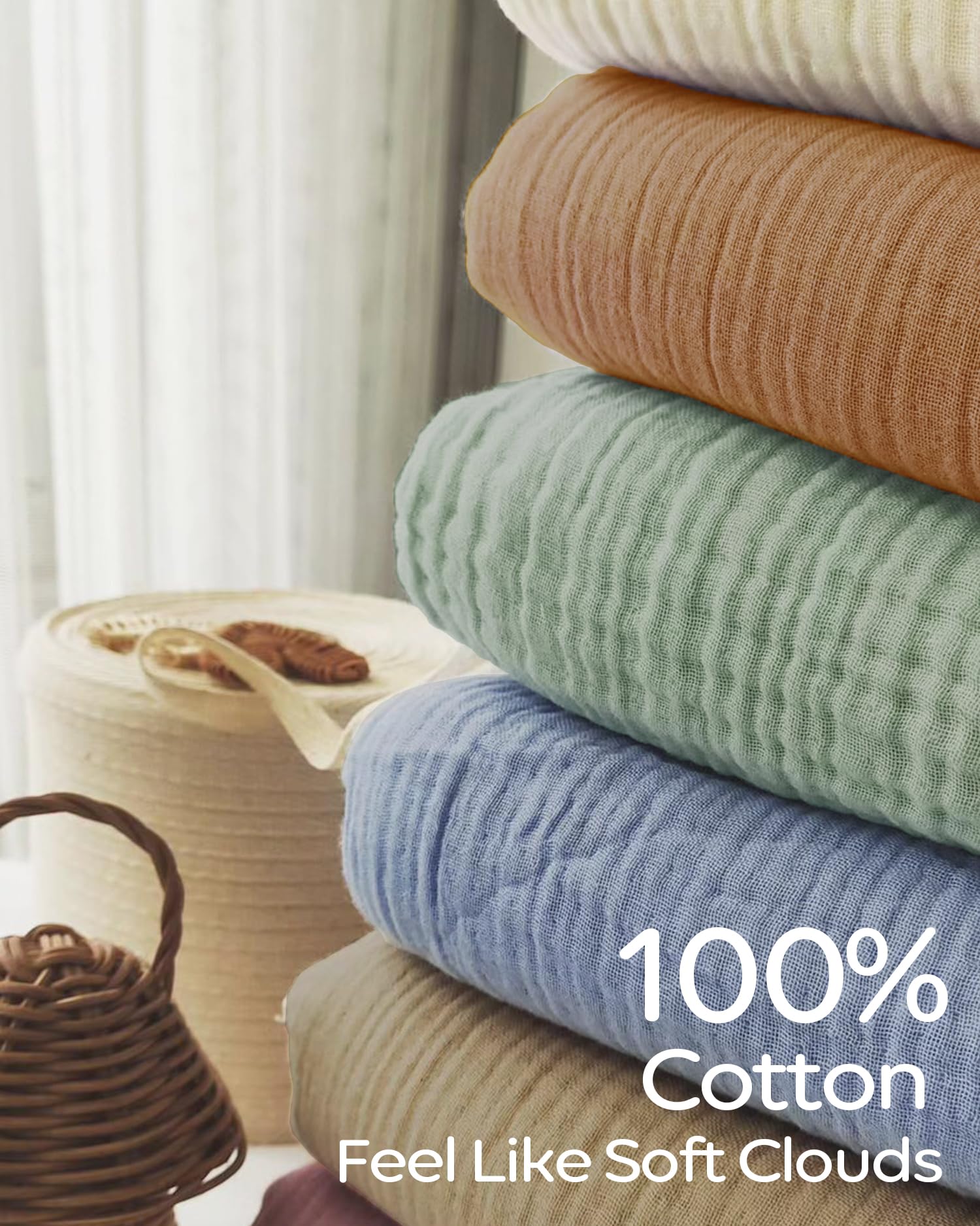 Mom Beebi Muslin Swaddle Blankets, 100% Muslin Cotton Swaddle Blanket for Unisex, 4 Pack Skin-Friendly and Breathable Baby Blankets, 47 x 47 inches - Autumnal Warmth