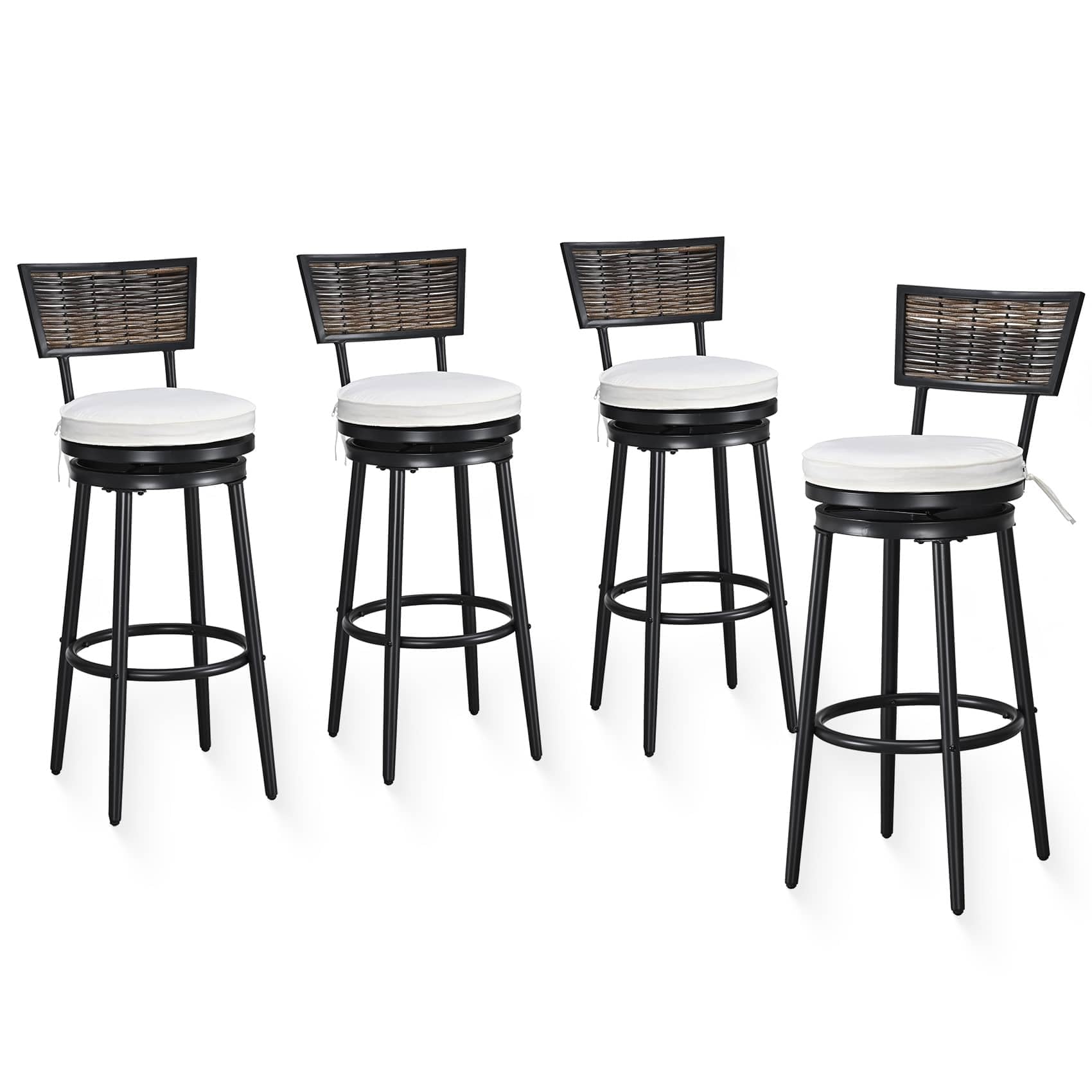 TOP HOME SPACE Patio Bar Stools Outdoor Swivel Bar Height Stool Chairs with Rattan Back Cushion for Deck Porch Backyard, Set of 4