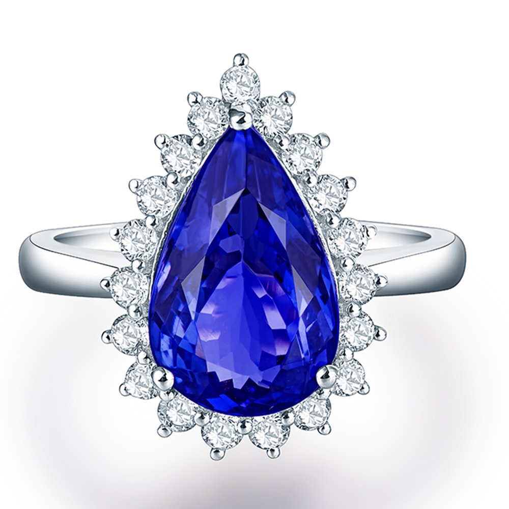 Lanmi 14K White Gold Natural Deep Blue Tanzanite Rings Diamonds Band Engagement Wedding for Women Promotion