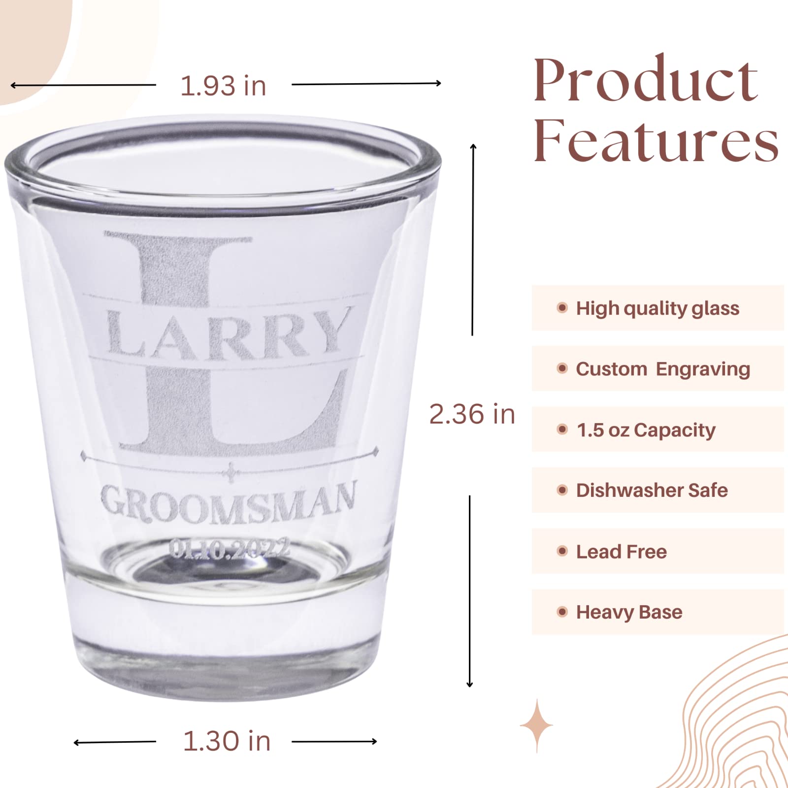 Personalized Shot Glasses Set of 6 β Groomsmen Glasses Drinking Set β Custom Drinking Glasses β Engraved Shot Glass Gifts for Men, Wedding, Best Man, Anniversary