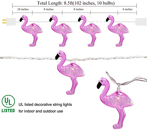 SUNSGNE Pink Flamingo Outdoor String Lights Party Lights, Summer Patio String Lights Holiday String Lights Cute Pink Flamingo Lights Fun Lights for Bedroom Home, Birthday Gift, Party Decor