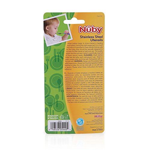 Nuby Stainless Steel Utensil, Pink/Purple, 2 Piece