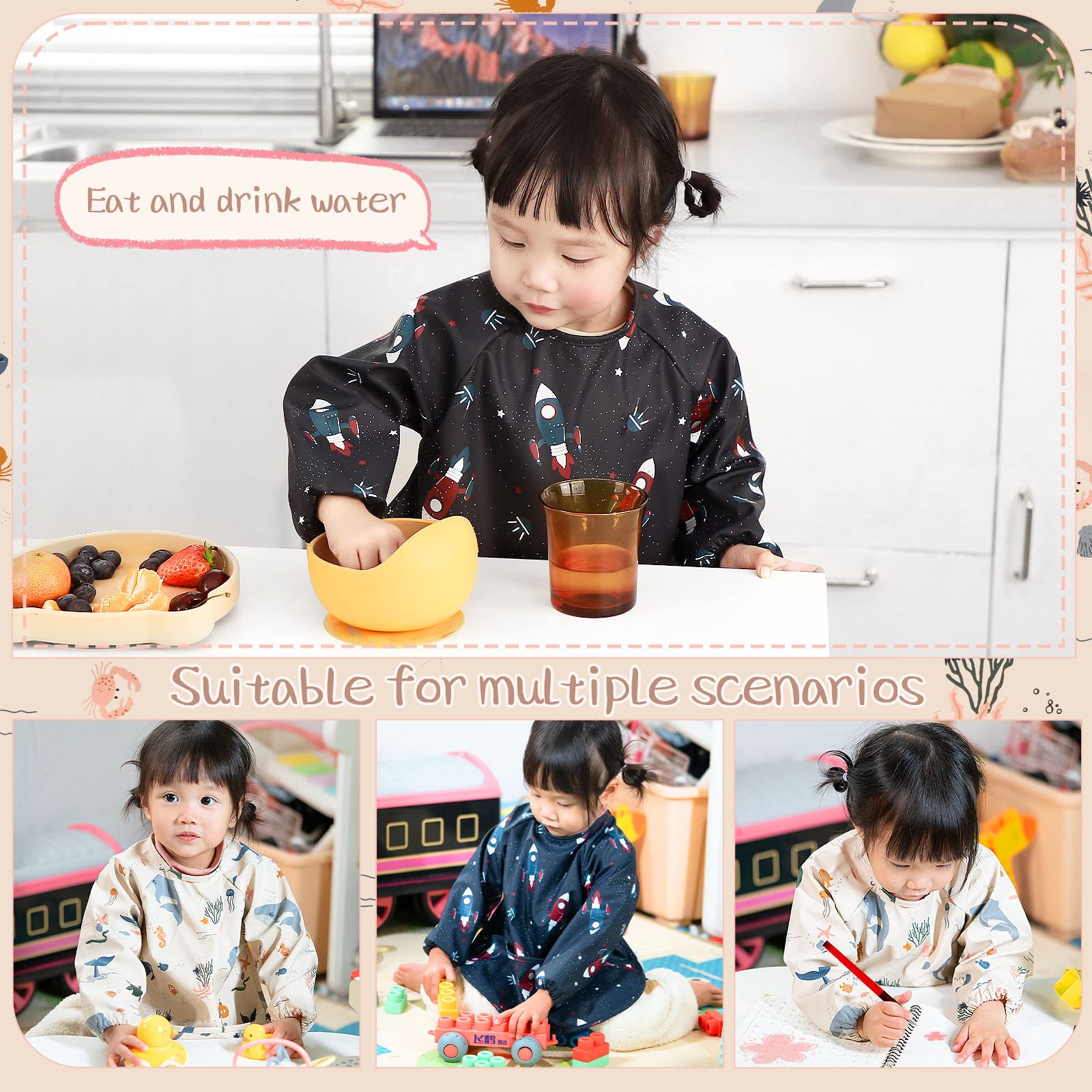 Weather Trend Bibs for Toddlers,Set of 2,Adjustable Baby Bibs for Boy Eating with Crumb Catcher