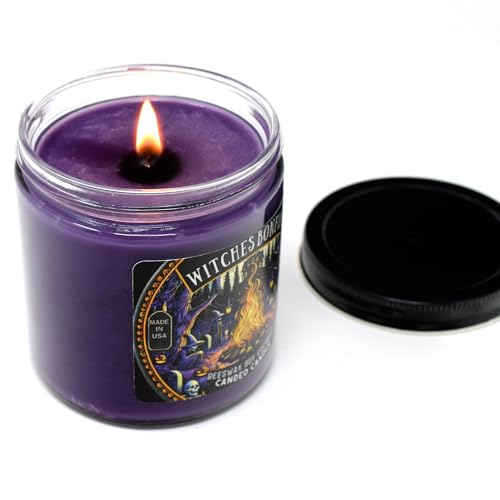 Witches Bonfire - 14 oz Jar Candle - Made with Beeswax, Coconut and Soy - Handmade in The USA - Candeo Candle -Gothic Halloween