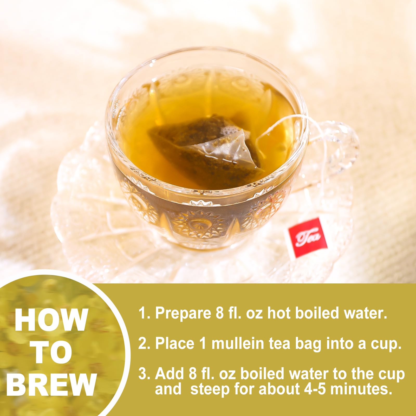 Olvvla - Mullein Tea Bags For Lungs - 3g X 30 Count - 100% Natural Mullein Leaf Tea - Lung Cleanse Herbal Tea - Non-GMO - Caffeine-free - Help Soothe & Relax