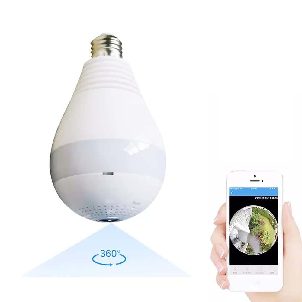 Kopfus Smart Bulb Camera, 360 Degree Panoramic Light Camera,1080P Surveillance Security Camera Lamp with LED & Infrared Night Vision/Motion Detection/Cloud & SD Card Storage/Alert events/V380 App/M4