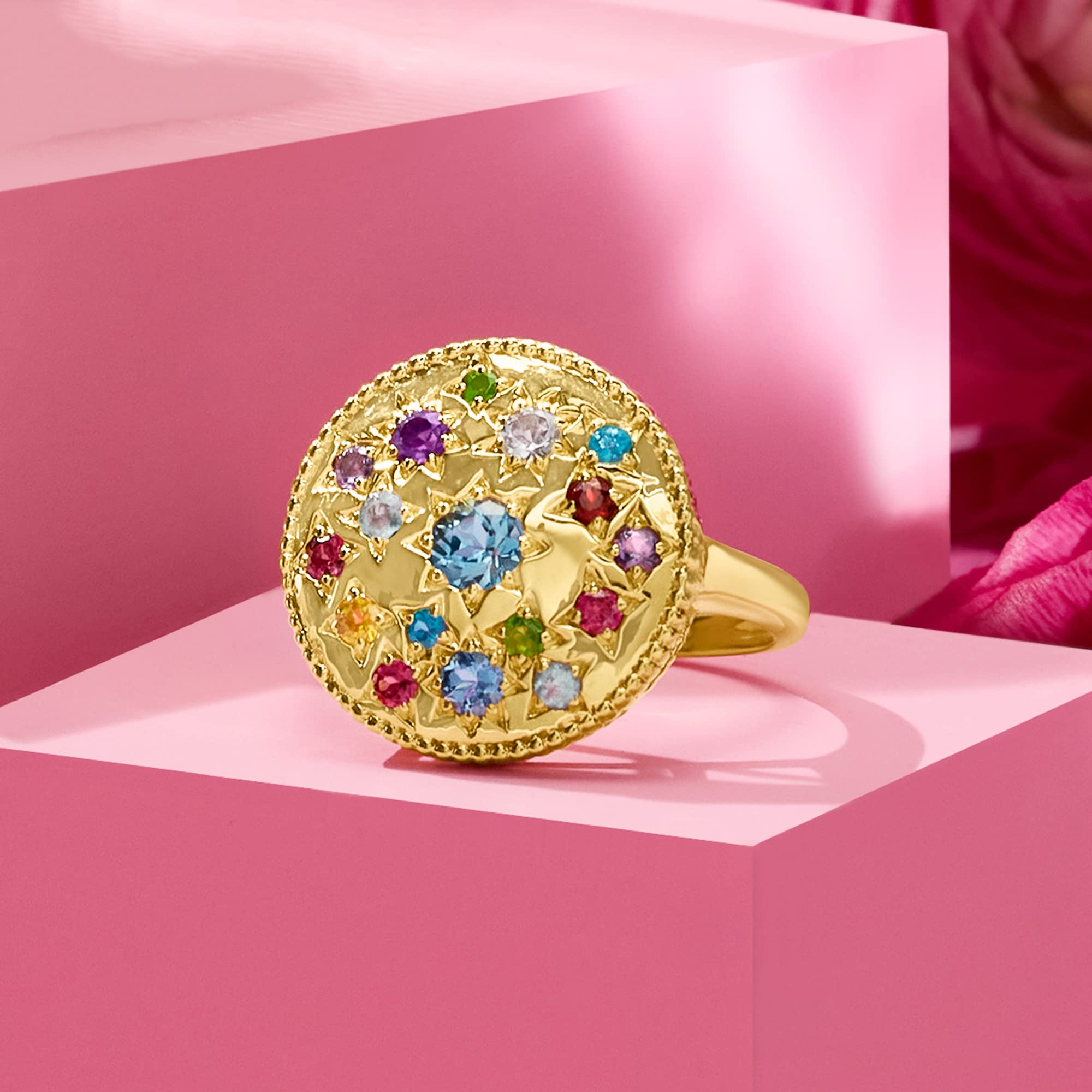 Ross-Simons 0.86 ct. t.w. Multi-Gemstone Circle Ring in 18kt Gold Over Sterling. Size 7